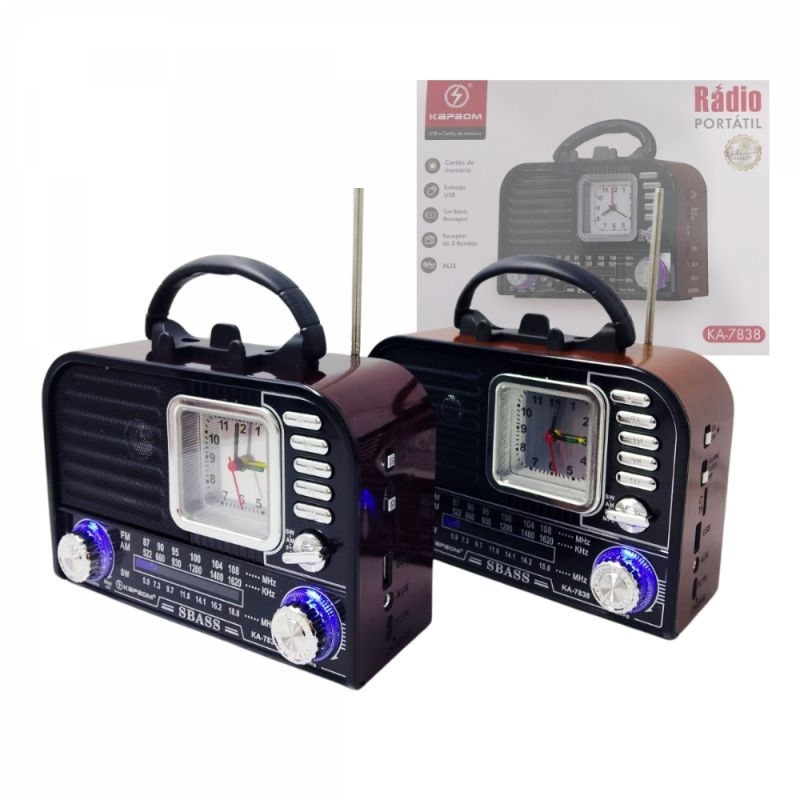 Caixa de Som Rádio Retro 3W Bluetooth 5.1 com Lanterna e Relógio Kapbom ...