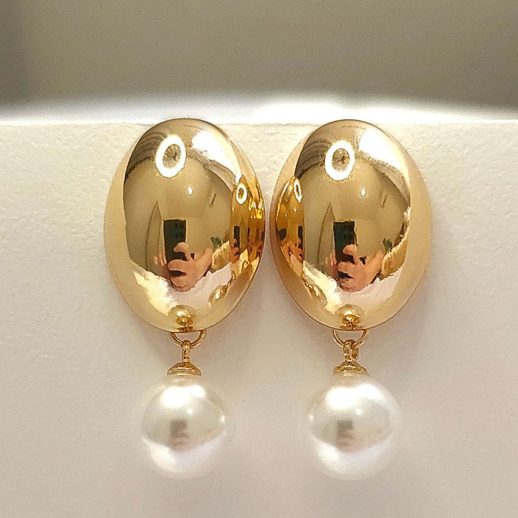 Brinco Feminino Festa Esfera Oval com Pérola Tendência Vintage Prateado ...