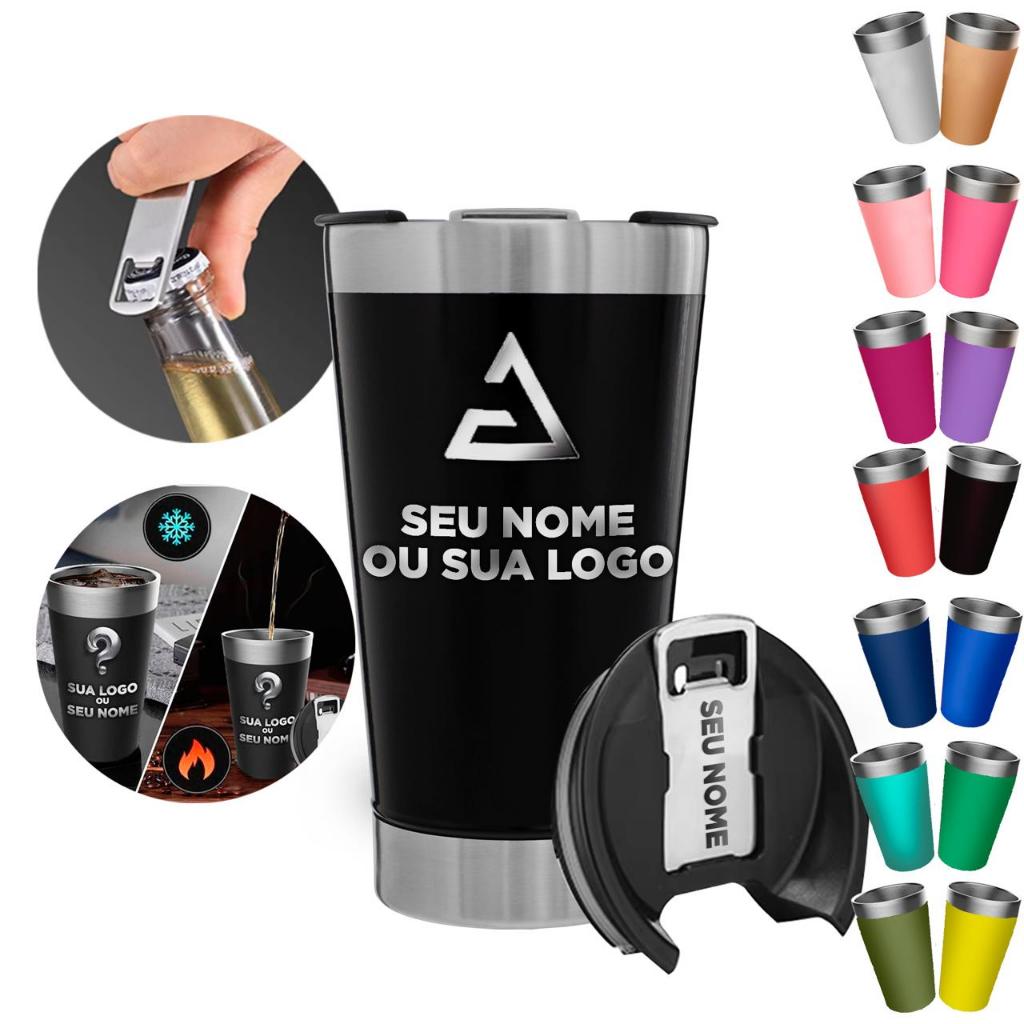 kit 6 copos térmicos personalizados tampa abridor de garrafa copo ...