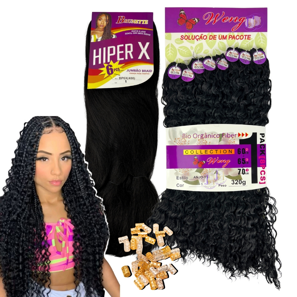 Kit Gypsy 1 Cabelo Jumbo Hiper X + Cacho Orgânico Anjo Weng | Shopee Brasil