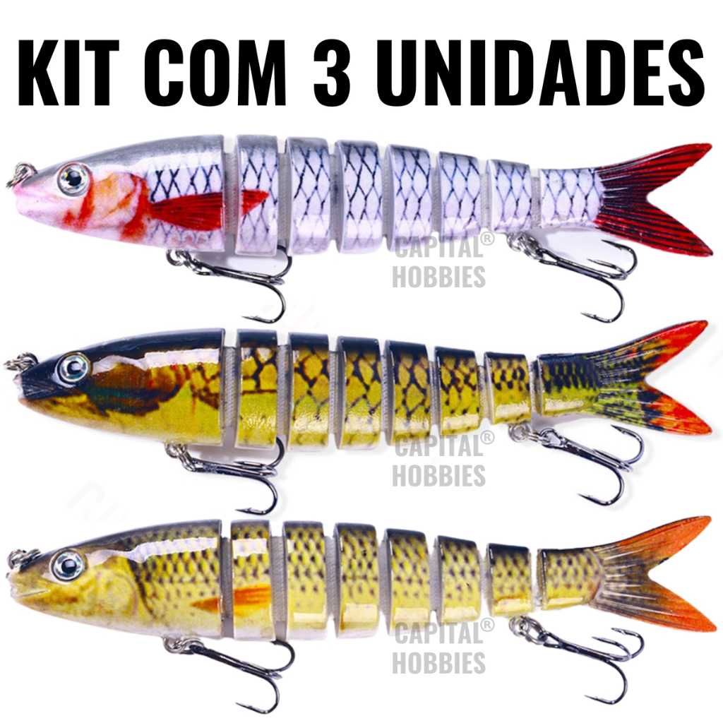 Isca artificial kit ou unidade peixe lambari piaba articulada 13,5cm ...