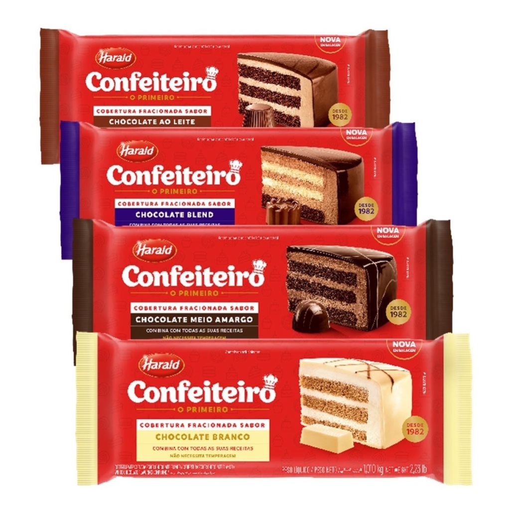 Kit Barra Chocolate Harald Confeiteiro 4 Sabores Ao Leite Blend Branco ...