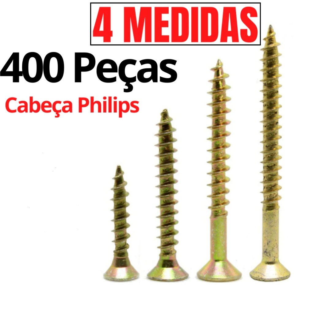 Kit 400 Parafuso para Madeira Chipboard Philips para MDF Móveis 14 -16 ...