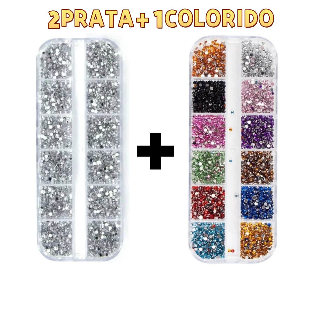 kit com 2 Estojo Kit Strass Prata + Kit Estojo Strass Colorido Para ...