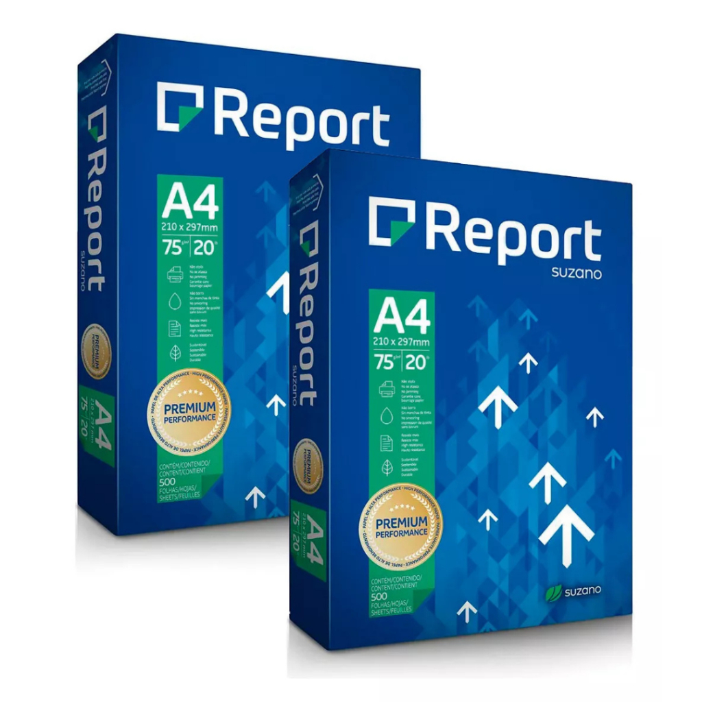 Kit 2x Resma Papel A4 Sulfite Premium 75g 500 Folhas Report Cor Branco | Shopee Brasil