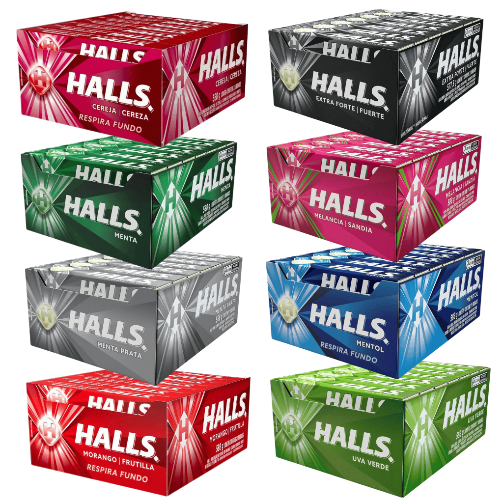 Kit Bala Drops Halls 8 Sabores - 8 Caixas com 21 unidades, 588g cada ...