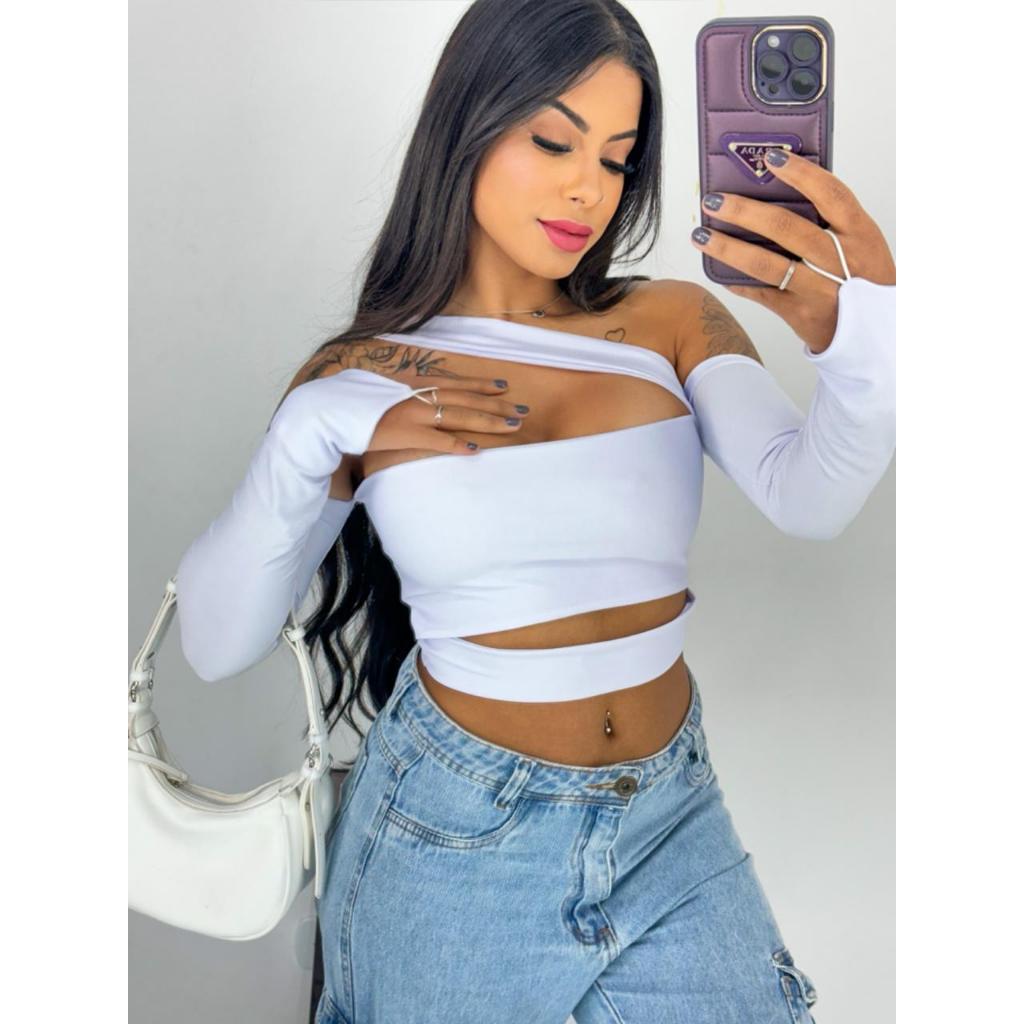 Cropped Cropet Cro Cropt Blusinha Manga Longa | Shopee Brasil