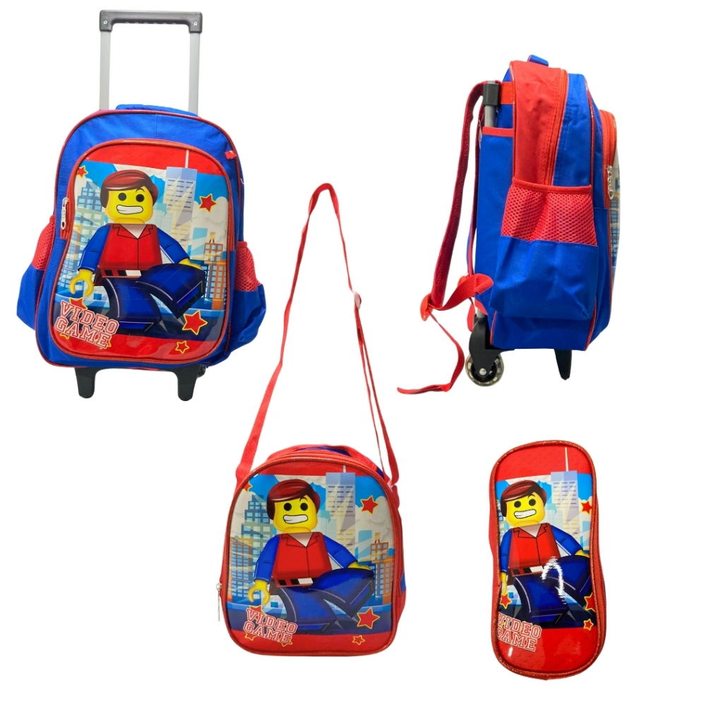 Kit mochila escolar infantil menino,Lego com alça de costa e rodinha ...