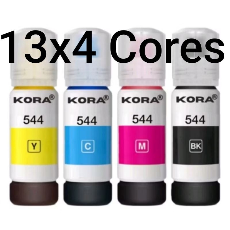 Caixa 52 Refil Tinta Kora Para Epson T544 L1110 L5190 L3150 L3110 L3210 L3250 (13 jogos de 4 ...