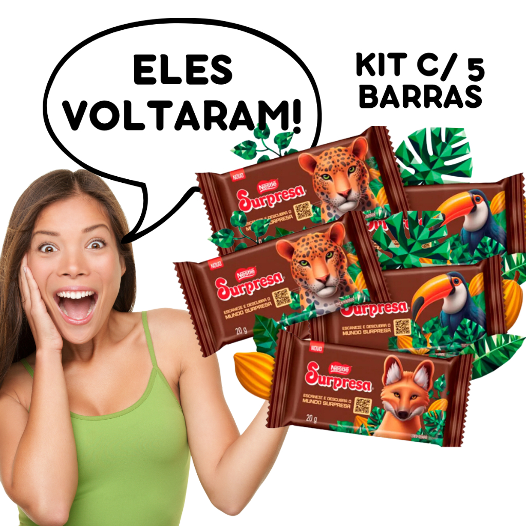 Barra de Chocolate Surpresa Nestlé Kit com 5 Barras de 20g Cada - O ...
