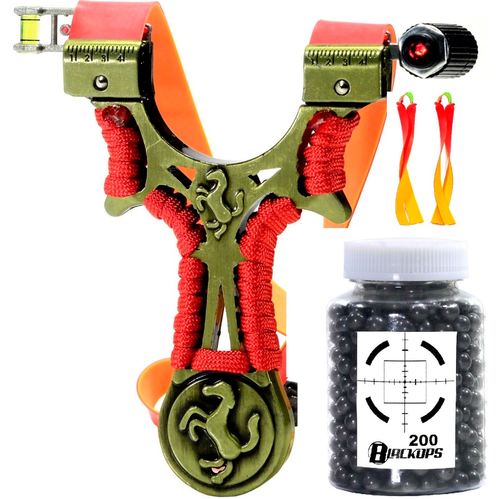 Estilingue Atiradeira Profissional Bodoque M37 B + 200 Esferas Aço ...