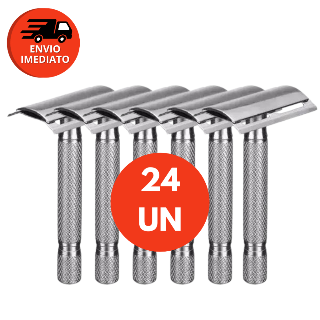 Kit Aparelho Barbeador Metal Clássico Manual Retrô Com 01 Lâmina C/10 ...