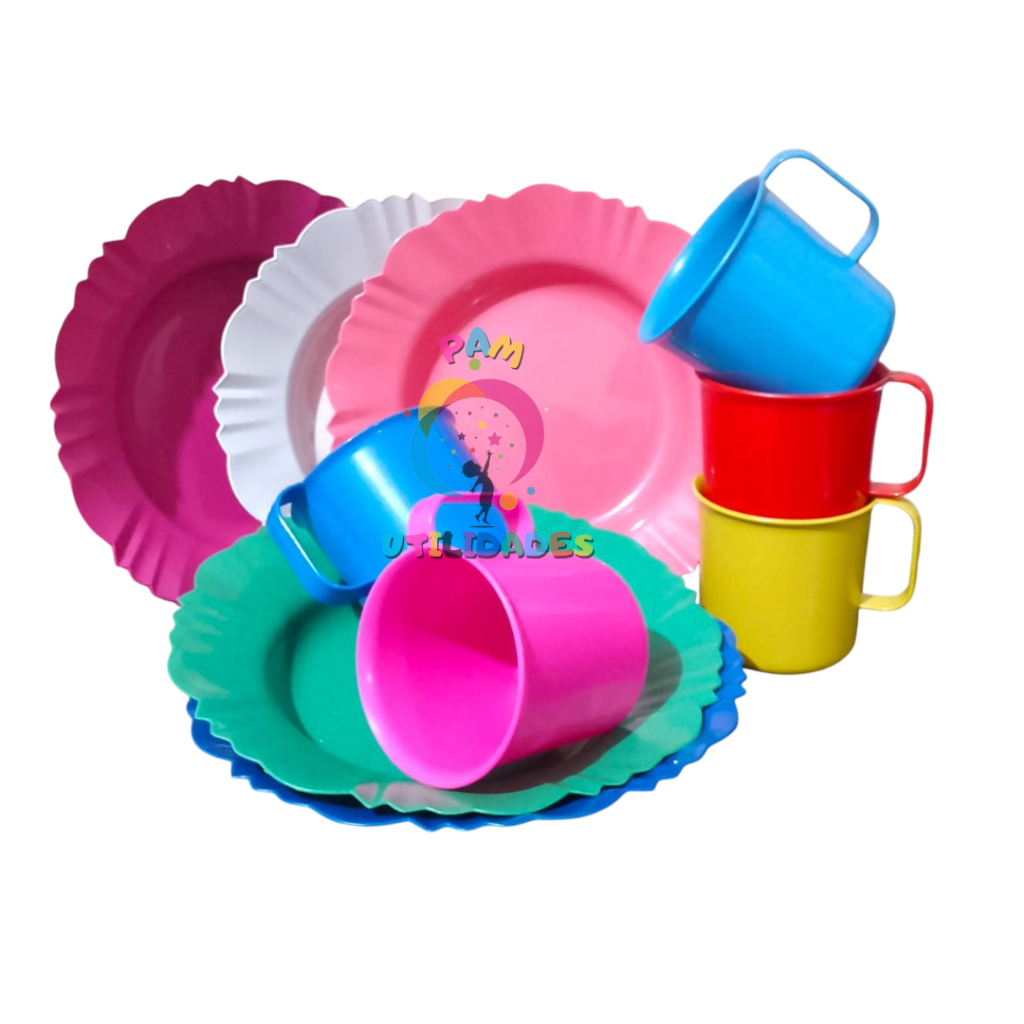 Kit merenda infantil 10 Pratos e 10 Canecas CORES SORTIDAS | Shopee Brasil