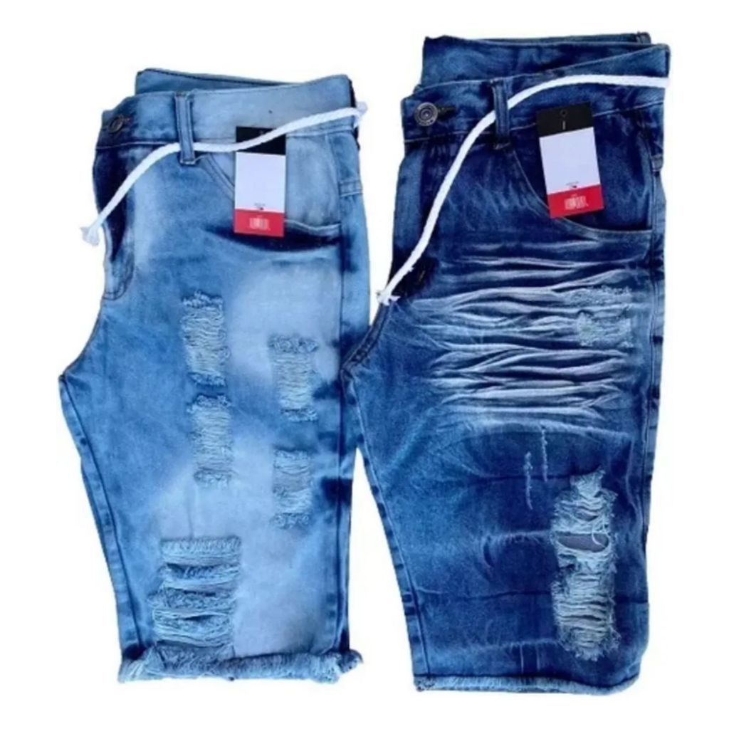 kit 2 Bermudas Shorts Jeans Tradicional Masculino Rasgado | Shopee Brasil