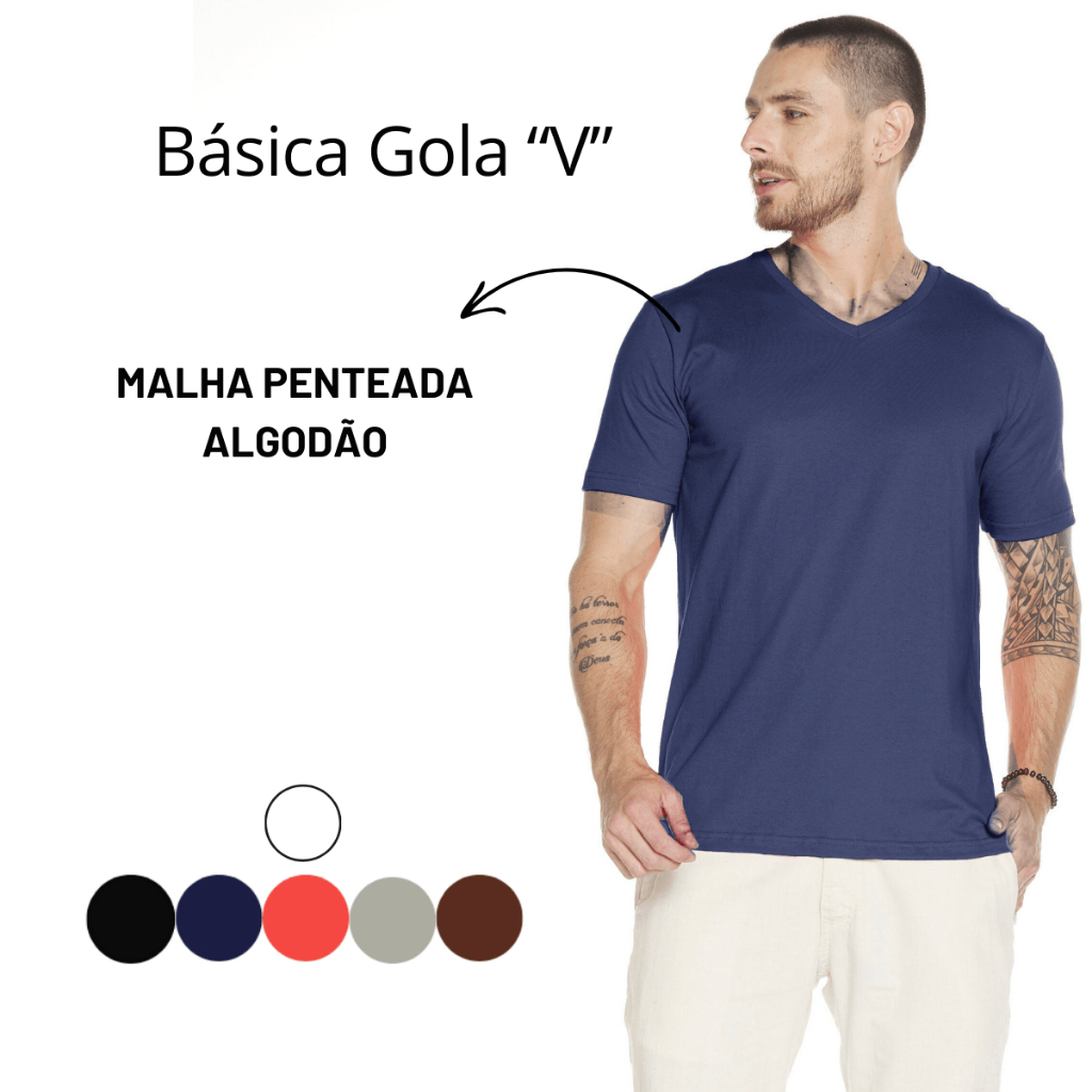 Camiseta Básica Gola V Algodão Penteado 505254-C1 | Shopee Brasil