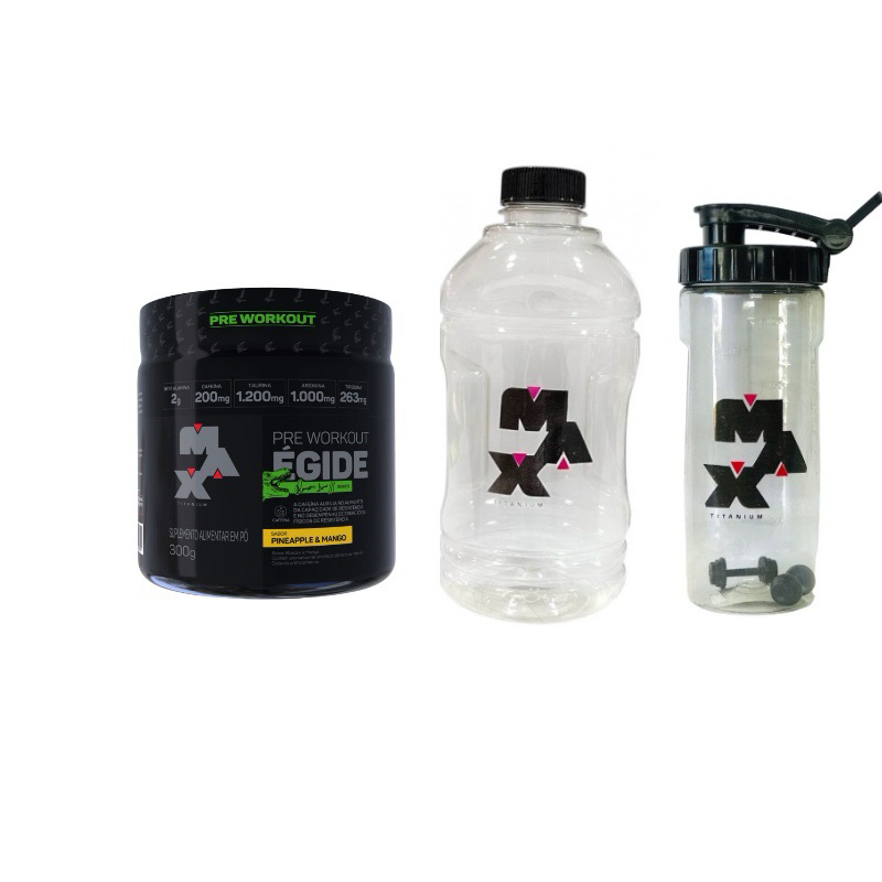 PRE WORKOUT ÉGIDE 300G MAX TITANIUM PINEAPPLE & MANGO + BRINDE (GARRAFA ...