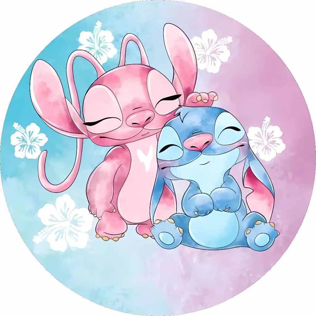 PAINEL EM LONA STITCH E ANGEL - STITCH E LILO REDONDO FESTA DECORAÇÃO ...