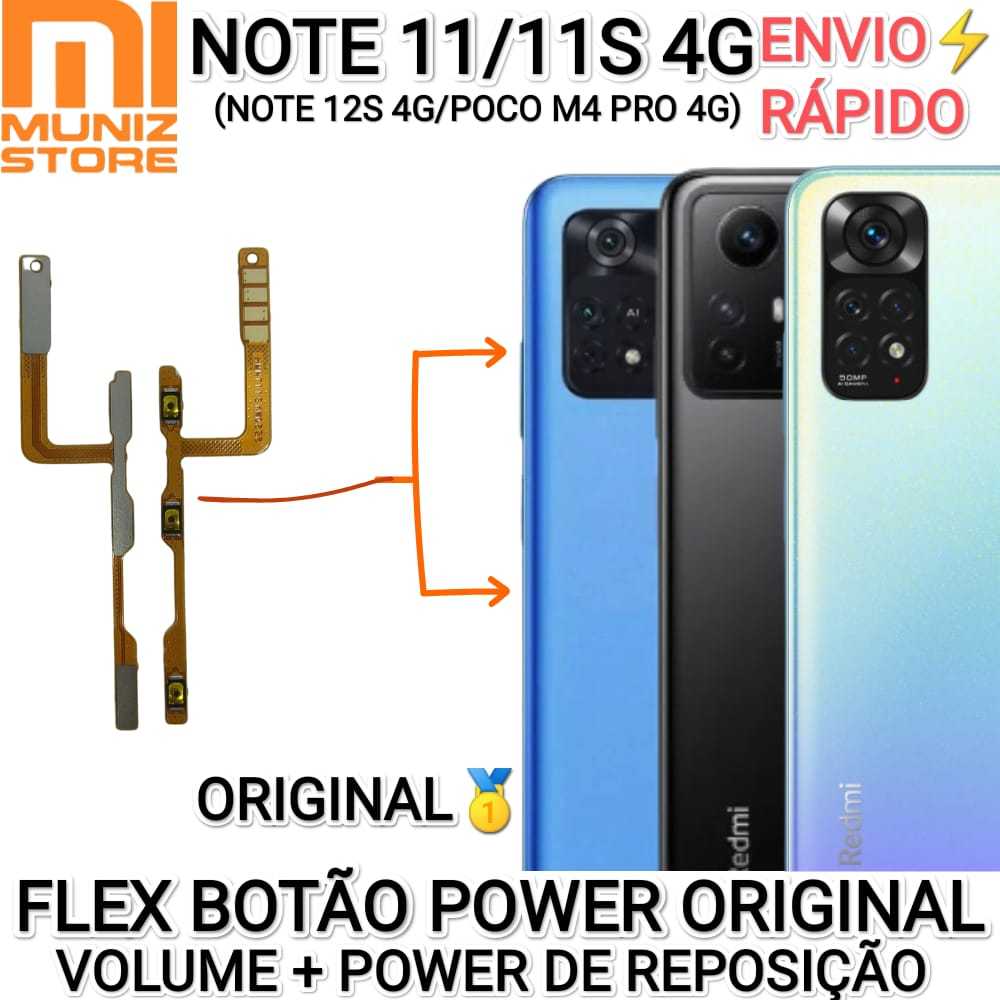 Flex Power Redmi Note 11 4G/11S/12S 4G/ Poco M4 Pro 4G Flat Botão ...