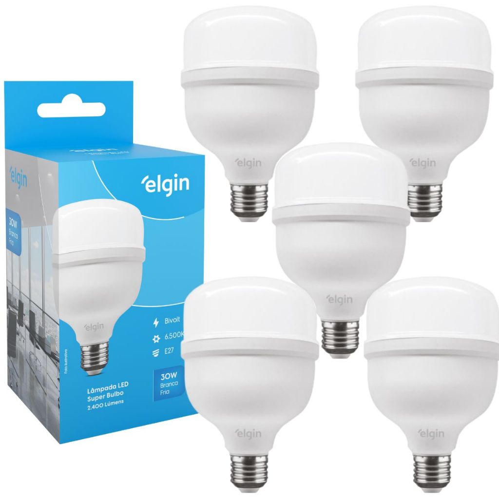 Kit 5 Lâmpada Super Bulbo Alta Potência Bivolt Led 30w 6500k Branco Frio (LUZ BRANCA) - Elgin ...
