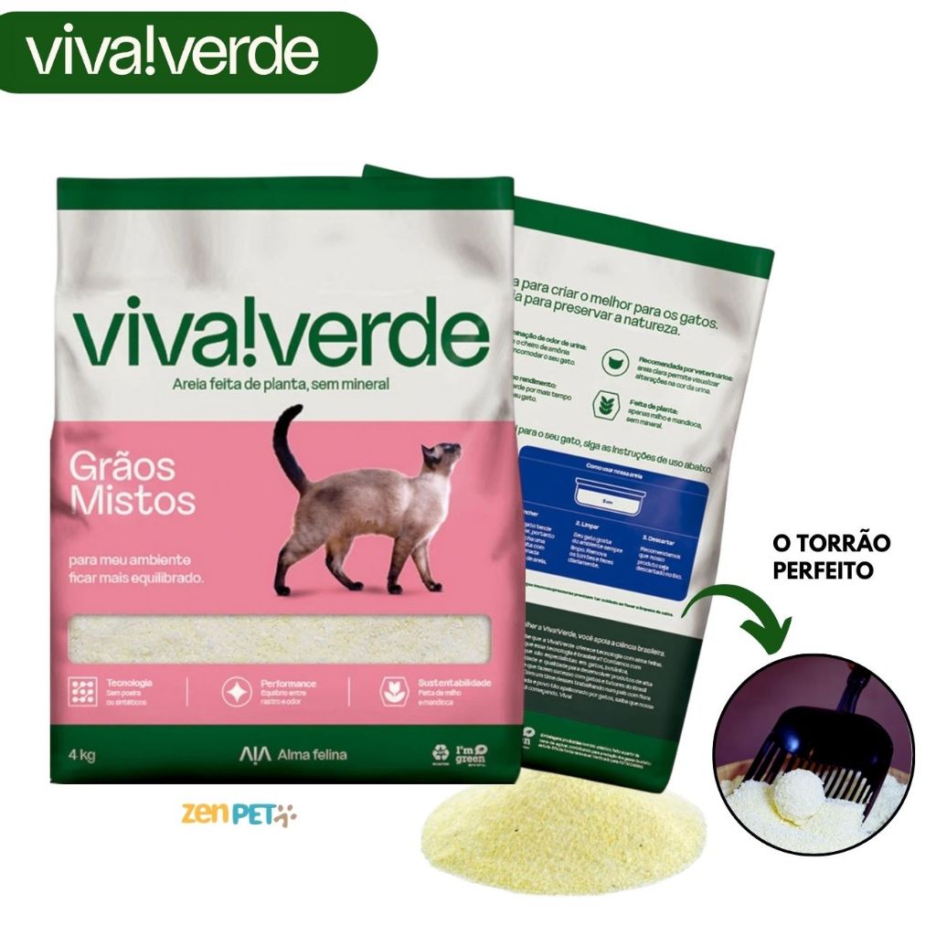 Areia Higiênica Biodegradável Viva Verde Grãos Mistos Gatos 4kg | Shopee Brasil
