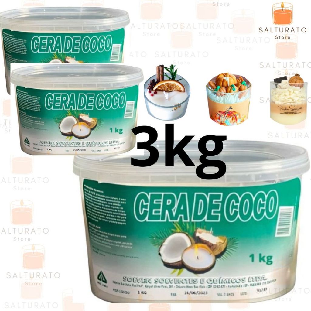 Kit 3kg Cera De Coco Natural Solven Pote Velas Aromática | Shopee Brasil