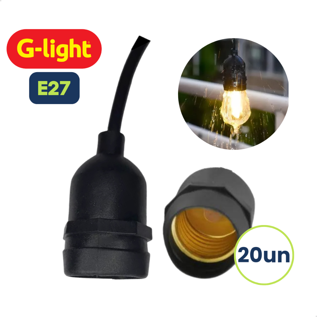 Kit 20 Soquete Bocal E27 Emborrachado Rabicho Externo Proteção Água ...