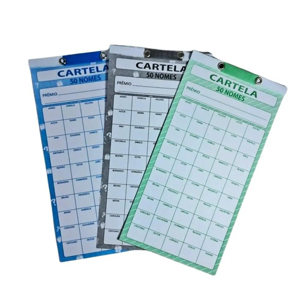 3 Cartelas De Rifa 50 Nomes Com Cores Variadas - Tamoio | Shopee Brasil
