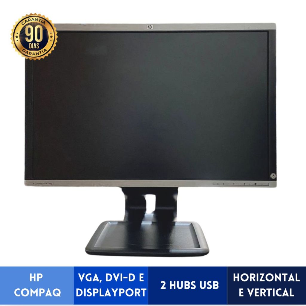 Monitor HP Compaq 24 Polegadas LCD Widescreen | VGA, DVI-D, DISPLAYPORT ...
