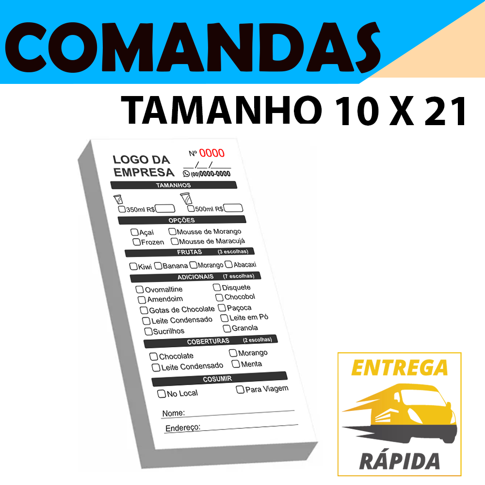 Comanda Personalizada/10x21/12 unidades | Shopee Brasil