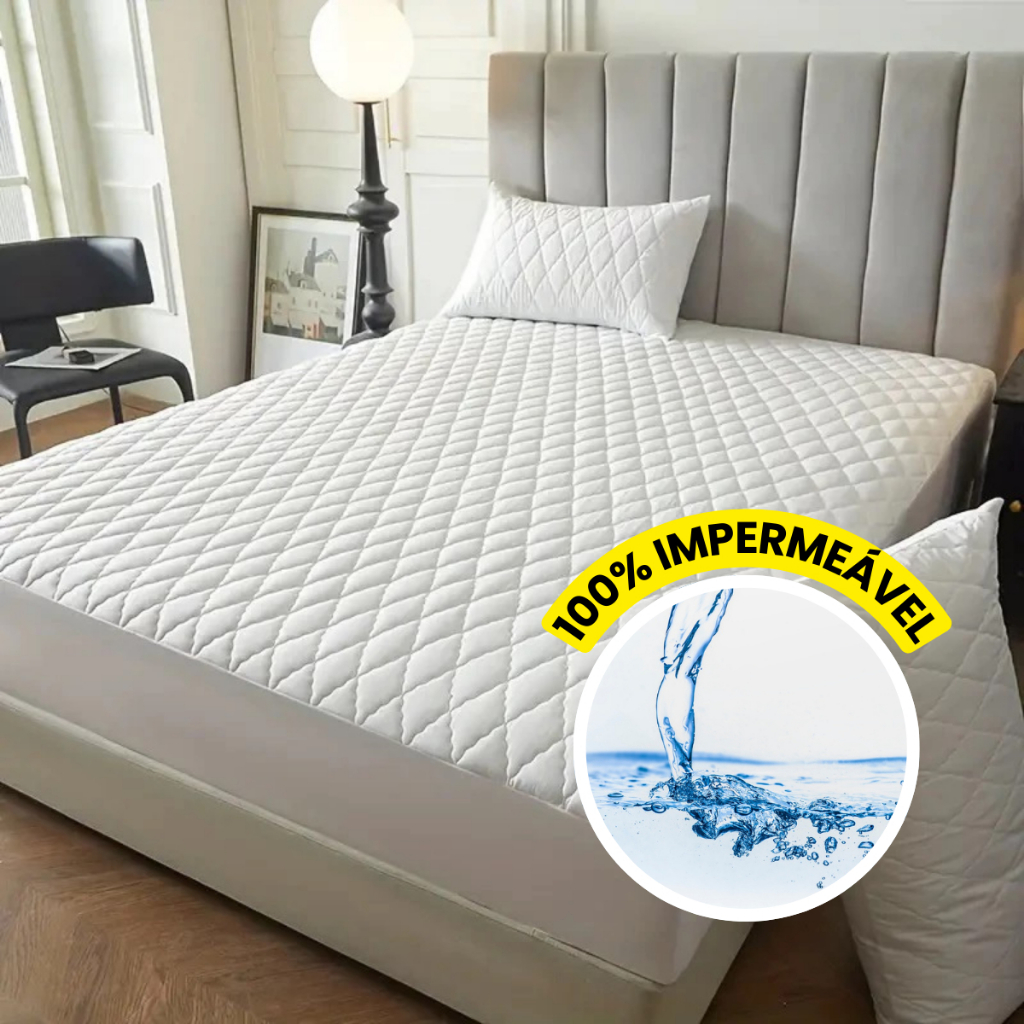 Capa de Colchão Impermeável Protetora Matelado Com Elástico Pillow Top ...