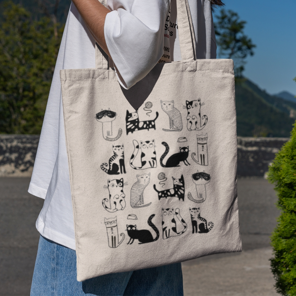 Bolsa Ecobag Brim Premium Com e Sem Zíper Diversos Gatinhos Gato Brim Algodão | Shopee Brasil