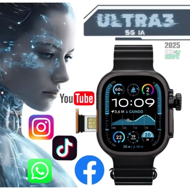 Smartwatch Ultra AI 3 Relogio Inteligente 5G Entrada Para Chip NFC ...