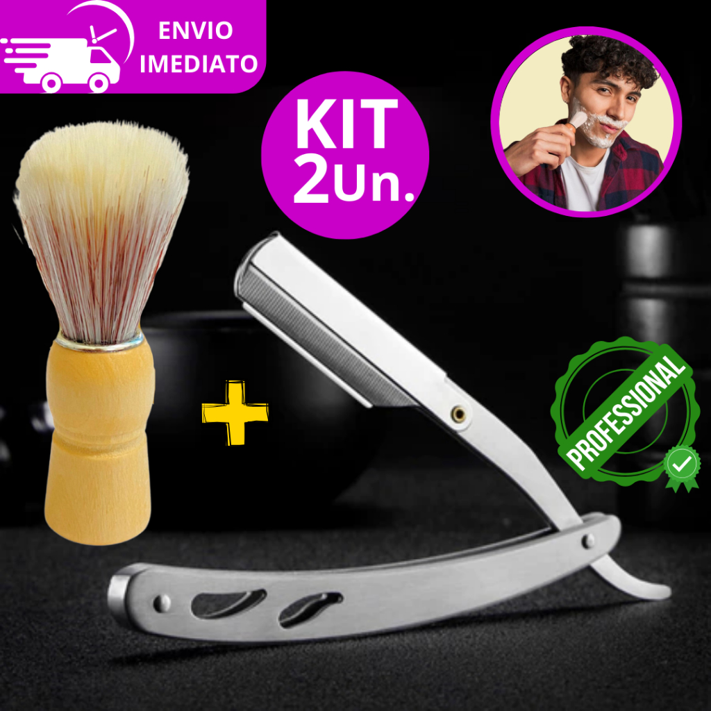 Kit 2 Unidades Barbear Navalhete mais Pincel de barbear navalha ...