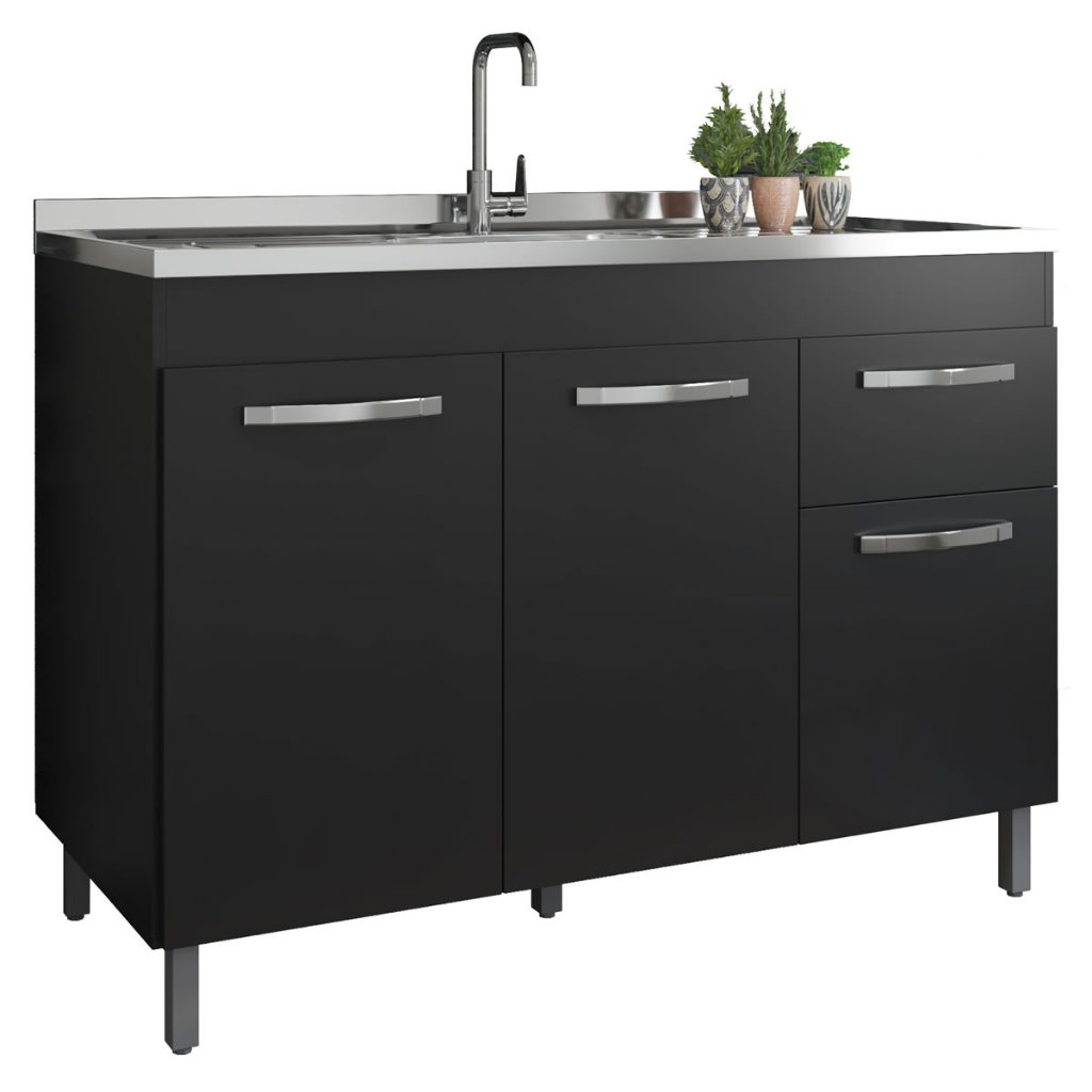 Balcão gabinete para pia 1,20m 3 portas 1 gaveta armário cozinha sem tampo | Shopee Brasil