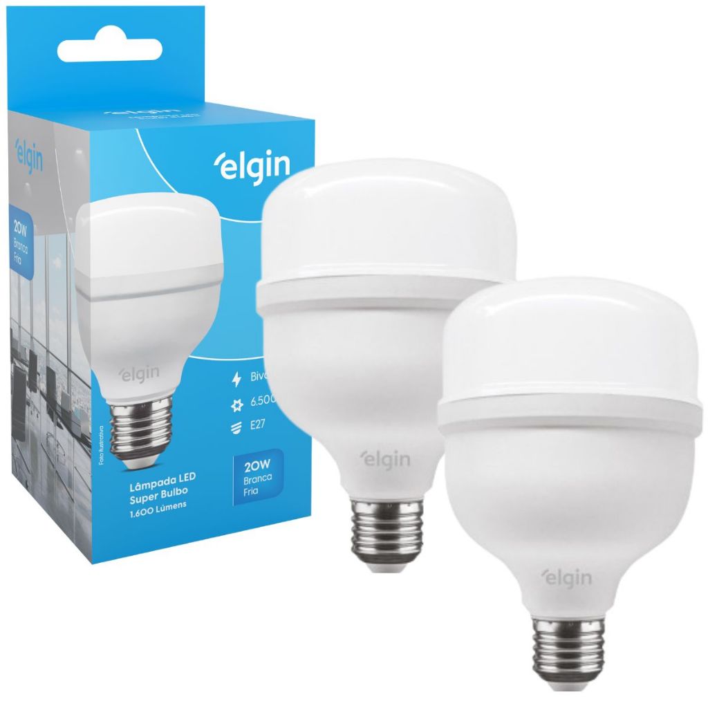 Kit 2 Lâmpada Super Bulbo Alta Potência Bivolt Led 20w 6500k Branco Frio (LUZ BRANCA) - Elgin ...
