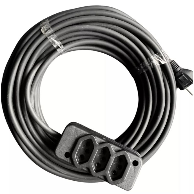 EXTENSÃO ELÉTRICA BIVOLT PLUG 2 PÓLOS INMETRO 20 METROS CABO PP 2X2.5mm 3 TOMADAS 10/20A ...