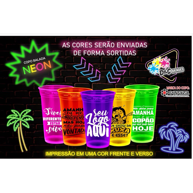 kit 100 copão balada neon personalizado frente e verso em 1 cor adegas ...