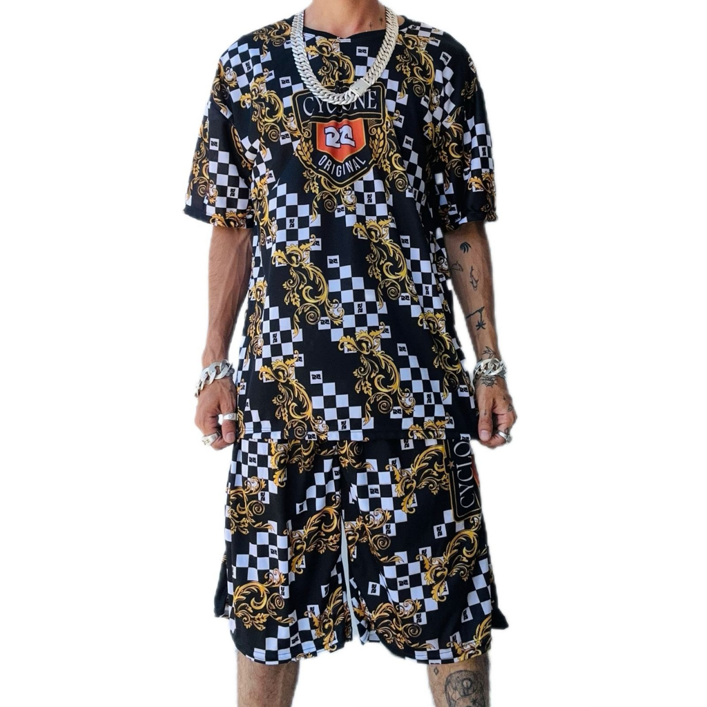 Kit Bermuda Da Cyclone Microfibra Black Quadriculado e Camiseta New ...