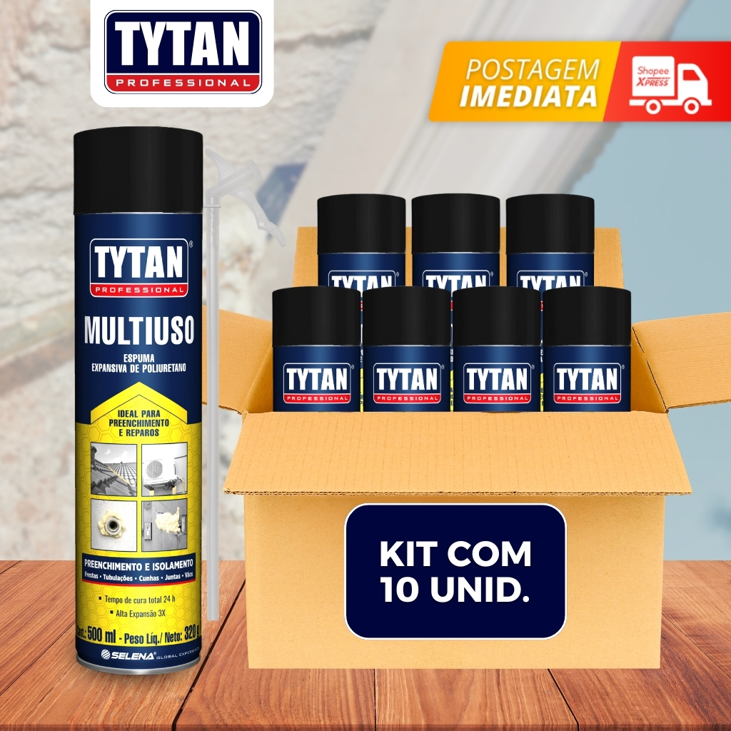 Kit 10 Unidades Espuma Expansiva De Poliuretano TYTAN Multiuso 500ML/ 320G Com Bico Para ...