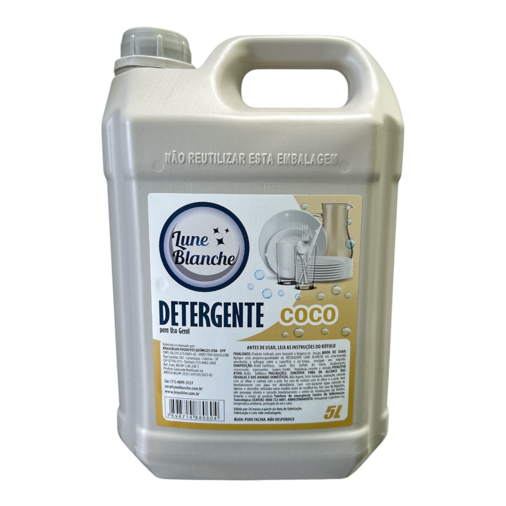 DETERGENTE COCO 5 LITROS LUNE BLANCHE | Shopee Brasil