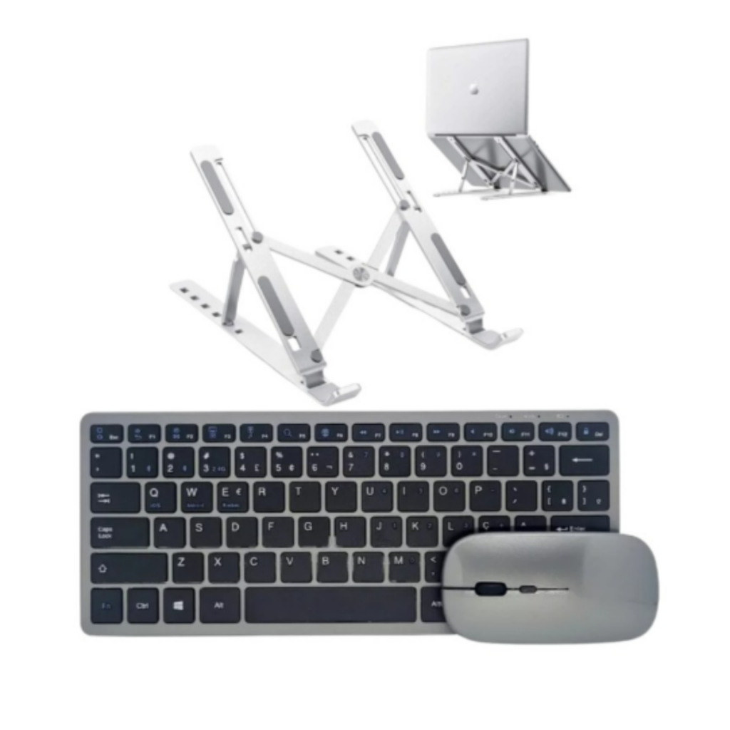 Suporte de Alumínio + Teclado e Mouse Recarregável Bluetooth/Wireless ...