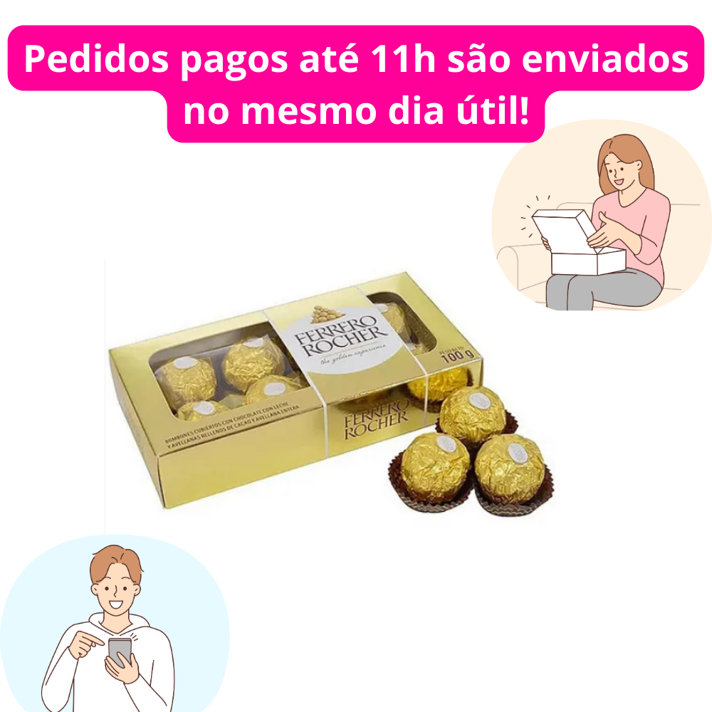 Caixa de bombom chocolate Ferrero Rocher c/8 unidades - 100g e/ou ...