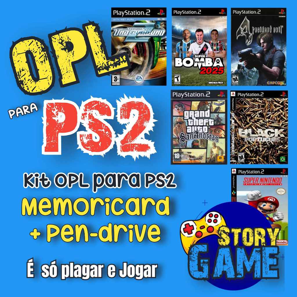 Kit Opl Pendrive 64gb e Memory card Completo para Ps2 | Shopee Brasil