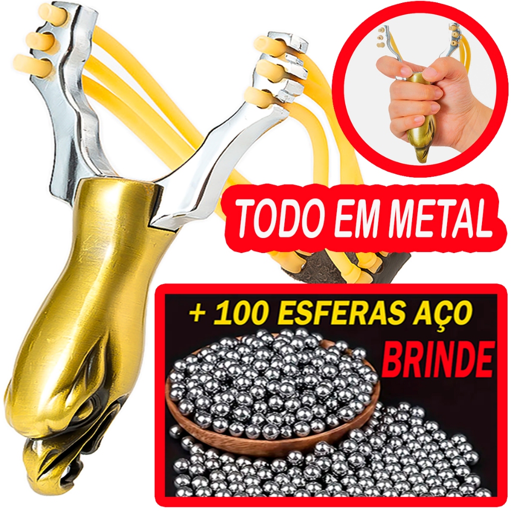 Atiradeira Estilingue S44 Corpo em Metal + 100 Esferas Aço ( Bodoque ...