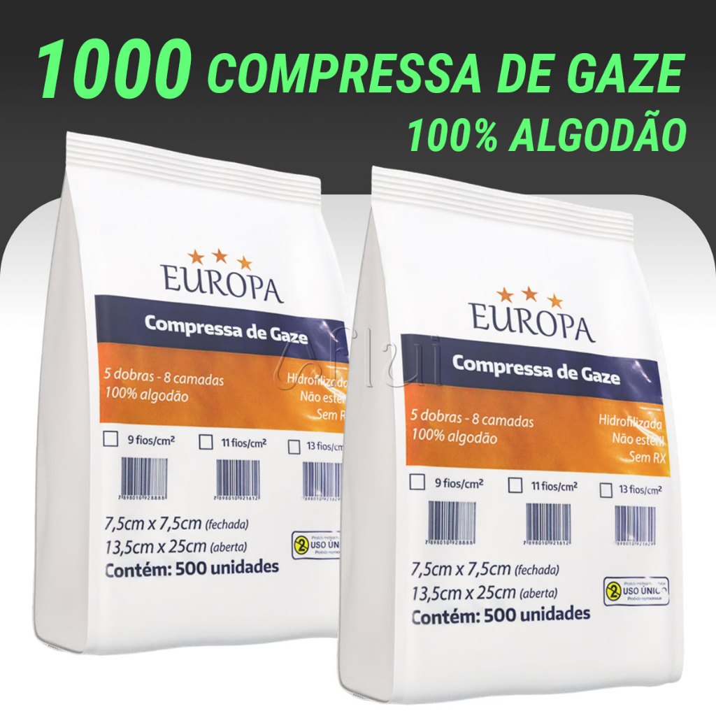 Compressa de Gaze 1000 Gazes Europa 7.5cm Curativo PolarFix | Shopee Brasil