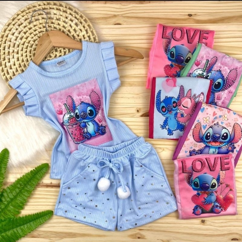 Conjunto do stitch canelado Roupa infantil menina estampa do stich ...