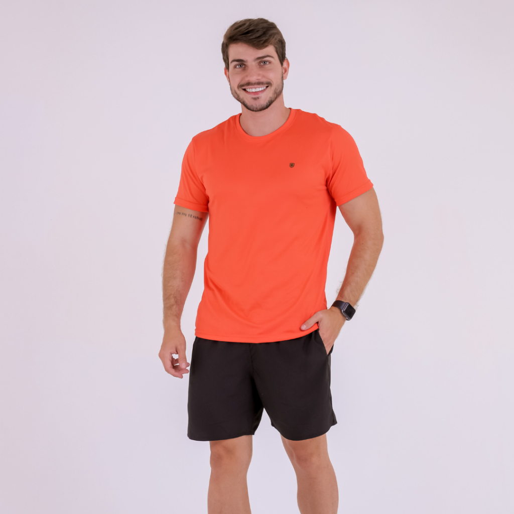 Camisa Básica Lisa Suede Masculina Slim com Elastano Gola redonda ...