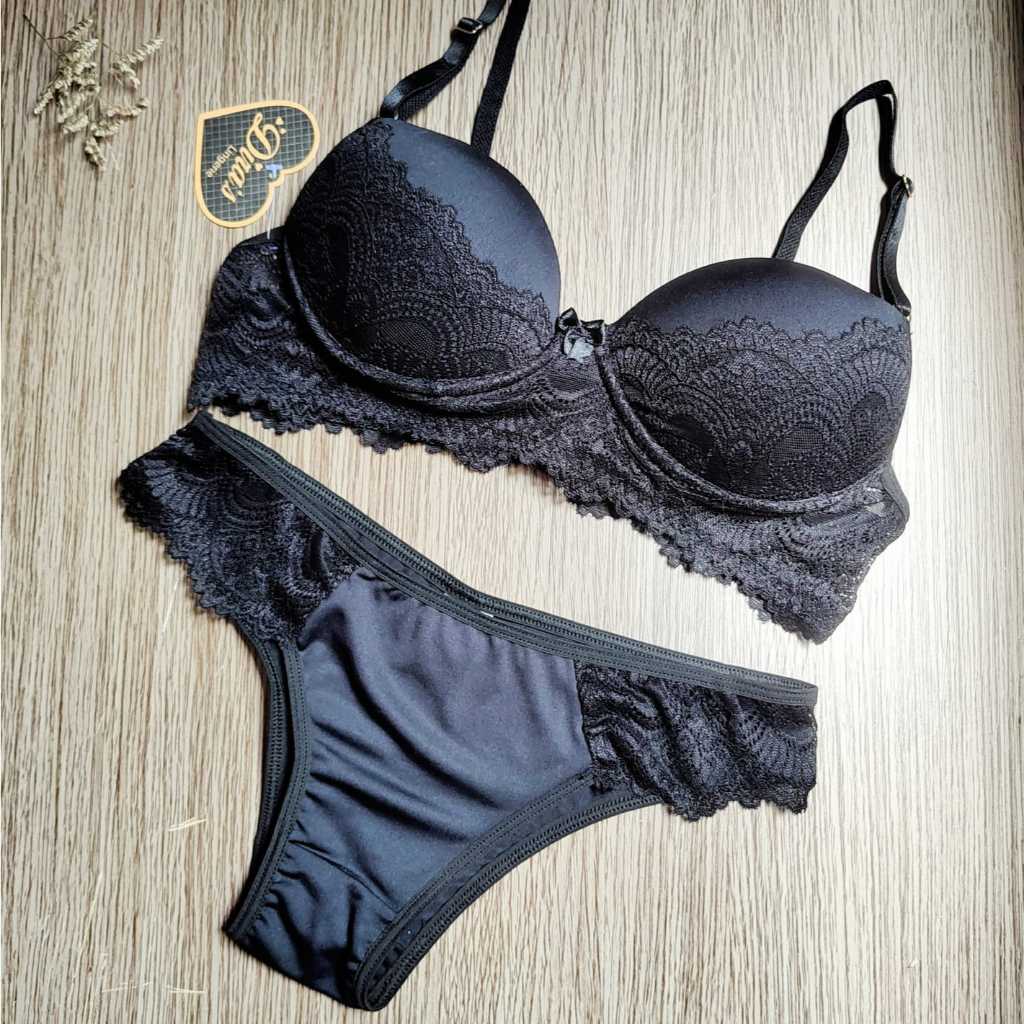 Conjunto de lingerie- Calcinha e Sutiã- Preto- Tamanho M- Dira's Lingerie | Shopee Brasil