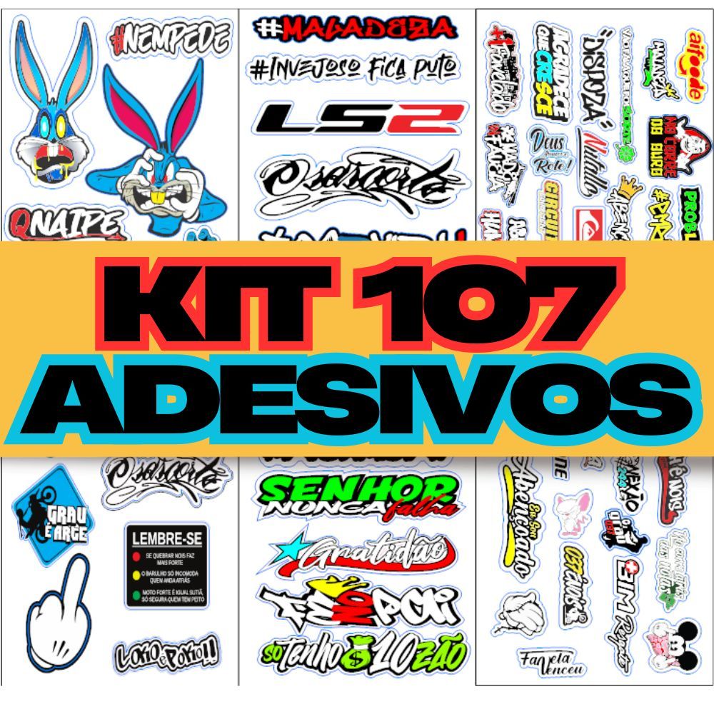 KIT 107 ADESIVOS VINIL VARIADOS -CARRO - MOTO - CAMINHÃO - BIKE - STICKERS - DIVERSOS - CARTELA ...