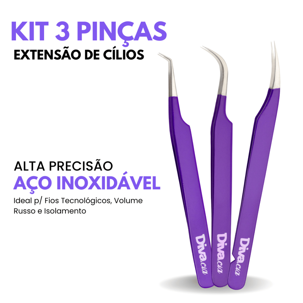 Kit 3 Pinças Extensão de Cílios Alta Precisão Volume Russo, Mega Volume ...